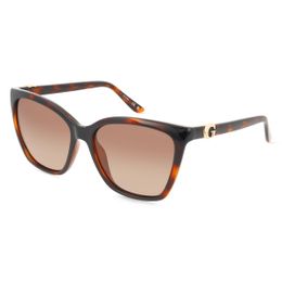 Guess GU00191 | Damen-Sonnenbrille | Fassung: Vollrand, Quadratisch, Kunststoff, Havanna Dunkel | Glasfarbe: Braun Verlaufend