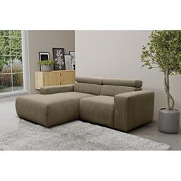 DOMO collection Ecksofa »Brandon, inkl. Kopfteilverstellung, B/T/H: 214/100/80 cm, L-Form« Cord, schlamm schlamm