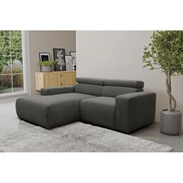 DOMO collection Ecksofa »Brandon, inkl. Kopfteilverstellung, B/T/H: 214/100/80 cm, L-Form« Cord, grau grau