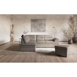 COTTA Ecksofa »Leandra L-Form« wahlweise mit Bettfunktion & Bettkasten grau