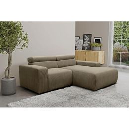 DOMO collection Ecksofa »Brandon, inkl. Kopfteilverstellung, B/T/H: 214/100/80 cm, L-Form« Cord, schlamm schlamm