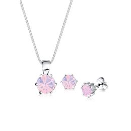 Elli Schmuckset »925 Sterling Silber, mit Kristallen von Swarovski « () Rosa + weiß onesize Zeitloses Schmuckset Kette, Ohrstecker für Damen