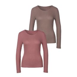 Lascana Damen Lascana Langarmshirt &raquo;in modischer Piqu&eacute;-Optik&laquo; 2er-Pack, aus weicher Qualit&auml;t mit Viskose rosa 36/38