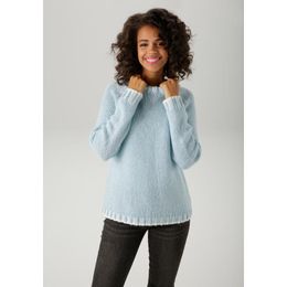Aniston CASUAL Strickpullover mit gemusterten Bündchen - NEUE KOLLEKTION hellblau-weiß 38 38 Pullover aus weichem Gobstrick