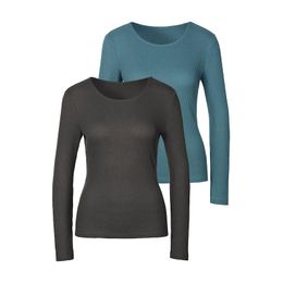 Lascana Damen Lascana Langarmshirt &raquo;in modischer Piqu&eacute;-Optik&laquo; 2er-Pack, aus weicher Qualit&auml;t mit Viskose blau 36/38