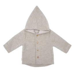 MaxiMo M&auml;dchen MaxiMo Fleecejacke mit Kapuze aus Wolle, w&auml;rmend, atmungsaktiv, zum kn&ouml;pfen, gef&uuml;ttert, mit Kapuze beige 50/56