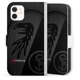 DeinDesign iPhone 12 mini Handy Klapph&uuml;lle Handyh&uuml;lle aus Kunst Leder wei&szlig; Flip Case Sc Freiburg Official Licensed Product Metallic Look Sideflip mit Lasche