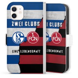 DeinDesign iPhone 12 mini Handy Klapph&uuml;lle Handyh&uuml;lle aus Kunst Leder wei&szlig; Flip Case Fc Schalke 04 Friendship 1. Fc N&uuml;rnberg Sideflip mit Lasche