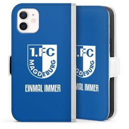 DeinDesign iPhone 12 mini Handy Klapph&uuml;lle Handyh&uuml;lle aus Kunst Leder wei&szlig; Flip Case 1. Fc Magdeburg Official Licensed Product Coat Of Arms Sideflip mit Lasche