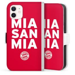 DeinDesign iPhone 12 mini Handy Klapph&uuml;lle Handyh&uuml;lle aus Kunst Leder wei&szlig; Flip Case Fc Bayern M&uuml;nchen Mia San Mia Fcb Sideflip mit Lasche