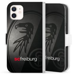 DeinDesign iPhone 12 mini Handy Klapph&uuml;lle Handyh&uuml;lle aus Kunst Leder wei&szlig; Flip Case Sc Freiburg Official Licensed Product Metallic Look Sideflip mit Lasche