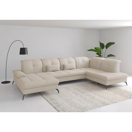 Sit & More Wohnlandschaft SIT & MORE "Amica, U-Form, inkl. Sitztiefenverstellung und Armteilverstellung", beige (creme), B:357cm H:90cm T:231cm, 95% Polyester, 5% Polyamid, Sofas, wahlweise mit Kopfteilverstellung, Bettfunktion und Bettkasten