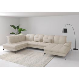 Sit & More Wohnlandschaft SIT & MORE "Amica, U-Form, inkl. Sitztiefenverstellung und Armteilverstellung", beige (creme), B:357cm H:90cm T:231cm, 95% Polyester, 5% Polyamid, Sofas, wahlweise mit Kopfteilverstellung, Bettfunktion und Bettkasten