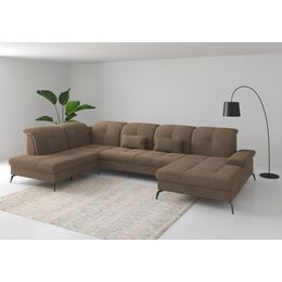 Sit & More Wohnlandschaft SIT & MORE "Amica, U-Form, inkl. Sitztiefenverstellung und Armteilverstellung", braun (hellbraun), B:357cm H:90cm T:231cm, 100% Polyester, Sofas, wahlweise mit Kopfteilverstellung, Bettfunktion und Bettkasten