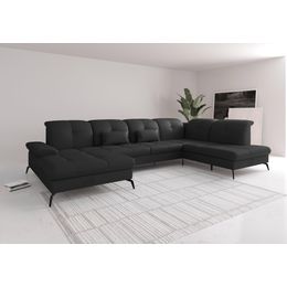 Sit & More Wohnlandschaft SIT & MORE "Amica, U-Form, inkl. Sitztiefenverstellung und Armteilverstellung", schwarz, B:357cm H:90cm T:231cm, Sofas, wahlweise mit Kopfteilverstellung, Bettfunktion und Bettkasten