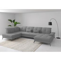 Sit & More Wohnlandschaft SIT & MORE "Amica, U-Form, inkl. Sitztiefenverstellung und Armteilverstellung", grau, B:357cm H:90cm T:231cm, 100% Polyester, Sofas, wahlweise mit Kopfteilverstellung, Bettfunktion und Bettkasten