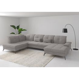 Sit & More Wohnlandschaft SIT & MORE "Amica, U-Form, inkl. Sitztiefenverstellung und Armteilverstellung", grau (hellgrau), B:357cm H:90cm T:231cm, 100% Polyester, Sofas, wahlweise mit Kopfteilverstellung, Bettfunktion und Bettkasten