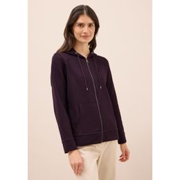 Sweatjacke Cecil, Damen, Gr. L42, rot (eggplant rot), Sweatware, 80% Baumwolle, 17% Polyester, 3% Elasthan, unifarben, comfort fit, ohne Ausschnitt, Sweatjacken, mit Kapuze