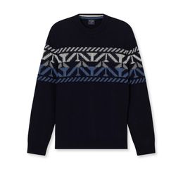 Rundhalspullover OLYMP "Jaquard", Herren, Gr. XL, blau (marine), Strick, Obermaterial: 50% Wolle, 38% Baumwolle, 12% Polyamid, regular fit, Rundhals, Rippbündchen, Pullover, gemustert, Strick, regular fit, Rundhals