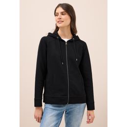 Sweatjacke Cecil, Damen, Gr. L42, schwarz, Sweatware, 80% Baumwolle, 17% Polyester, 3% Elasthan, unifarben, comfort fit normal, ohne Ausschnitt, Bündchen, Sweatjacken, mit Kapuze