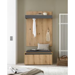 Garderoben-Set Inosign "GIRON/CiTY, moderne Garderobe, Komplettset mit viel Stauraum", eiche evoke, B:100cm H:170cm T:40cm, Holzwerkstoff, Kastenmöbel-Sets, enthält Garderobenpaneel & Schuhbank inkl. Sitzkissen, 100 cm breit