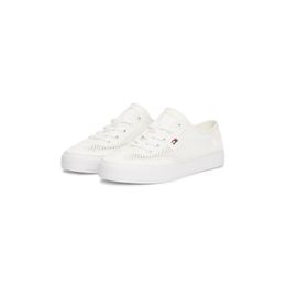 Tommy Hilfiger Damen Plateausneaker "TH OPEN MESH VULC SNEAKER", Gr. 42, beige, Textil, Schuhe, Freizeitschuh, Halbschuh, Schnürschuh mit Logoflagge