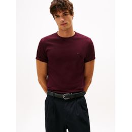 T-Shirt Tommy Hilfiger "ESSENTIAL REG FIT SOLID TEE mit Stickerei und Rundhals", Herren, Gr. L, rot (deep burgundy), Single Jersey, Obermaterial: 100% Baumwolle, Basic, Rundhals, Shirts T-Shirt, unifarben, casual, regular fit, Baumwolle, Rundhals