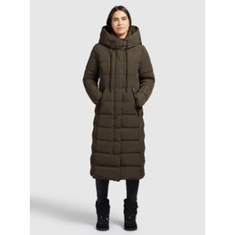 Steppmantel Khujo "TYNSE", Damen, Gr. S, gr&uuml;n (khaki), Web, 100% Polyester, unifarben, regular fit wadenlang, eingesetzt elastischer Bund mit Windstopper, M&auml;ntel Steppmantel