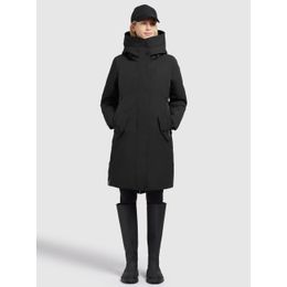 Wintermantel Khujo "CHARLYN4", Damen, Gr. XS, schwarz, Web, 100% Polyester, unifarben, regular fit ca. Mitte Oberschenkel, eingesetzt elastischer Bund mit Windstopper, M&auml;ntel Wintermantel