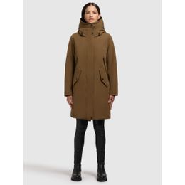 Wintermantel Khujo "CHARLYN4", Damen, Gr. S, gr&uuml;n (khaki), Web, 100% Polyester, unifarben, regular fit ca. Mitte Oberschenkel, eingesetzt elastischer Bund mit Windstopper, M&auml;ntel Wintermantel