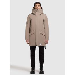 Wintermantel Khujo "LARC", Herren, Gr. L, graubeige, 85% Polyester, 15% Baumwolle, unifarben, regular fit ca. Mitte Oberschenkel, Mäntel