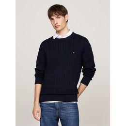 Strickpullover Tommy Hilfiger "CLASSIC CABLE CREW NECK mit Strukturstrick und Flaglabel", Herren, Gr. L, blau (desert sky), Obermaterial: 100% Baumwolle, Rundhals, Bündchen, Pullover, unifarben, casual, regular fit, Baumwolle, Rundhals