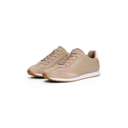 Sneaker Tommy Hilfiger "HERITAGE FASHION RUNNER MIX MAT", Damen, Gr. 39, beige (taupe), Nappaleder, Sportlich, Schuhe, Freizeitschuh, Halbschuh, Schnürer mit seitlichem Logoschriftzug