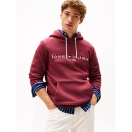 Kapuzensweatshirt Tommy Hilfiger "TOMMY LOGO HOODY mit Kapuze und Kängurutasche", Herren, Gr. M, deep rouge heather, Sweatware, Obermaterial: 64% Baumwolle, 36% Polyester, gerade, unten schmal hüftlang, Rundhals, angesetztes Bündchen, Sweatshirts, unifarben, casual, regular fit, Baumwollmix, Kapuze