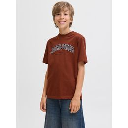 Jack & Jones Jungen Rundhalsshirt "JJECALEB VARSITY TEE SS O-NECK NOOS JNR"burnt henna, Gr. 140, JACK & JONES JUNIOR, bedruckt, Single Jersey, Obermaterial: 100%
