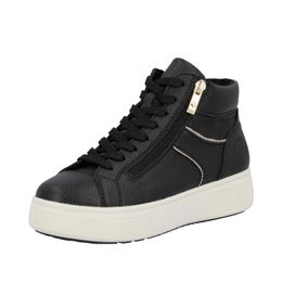 Plateausneaker Rieker, Damen, Gr. 43, schwarz, Lederimitat, unifarben, Schuhe Plateausneaker, Stiefelette, Boots, High Top Sneaker mit seitlichem Rei&szlig;verschluss
