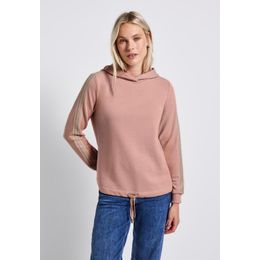 Hoodie Street One, Damen, Gr. 34, rosa (faded rose), Sweatware, 65% Baumwolle, 35% Polyester, unifarben, normal, ohne Ausschnitt, Rippbündchen, Sweatshirts, mit Tunnelzug am Saum
