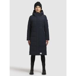 Steppmantel Khujo "DANI2", Damen, Gr. S, blau (dunkelblau), 73% Nylon, 27% Baumwolle, unifarben, regular fit knielang, eingesetzt elastischer Bund mit Windstopper, M&auml;ntel Steppmantel