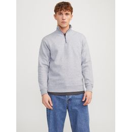 Jack & Jones Sweatshirt JACK & JONES "JJEBRADLEY SWEAT HALF ZIP NOOS", Herren, Gr. XS, grau (light grau melange), angeraute Sweatware, Obermaterial: 65% Polyester, 35% Baumwolle, meliert, relaxed fit taillenbedeckt, ohne Ausschnitt, Rippbündchen, Sweatshirts, mit Troyer Kragen