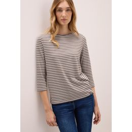 3/4-Arm-Shirt Cecil, Damen, Gr. L (42), cocoa taupe, Jersey, Obermaterial: 50% Baumwolle, 50% Modal, gestreift, regular fit normal, U-Boot-Ausschnitt, gerader Abschluss, Shirts, mit Streifen Muster