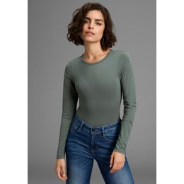 Langarmbody Laura Scott, Damen, Gr. 34, N-Gr, blau (blau, grau), Jersey, Obermaterial: 95% Baumwolle, 5% Elasthan, unifarben, Basic, figurbetont, Rundhals, Bodys, Langarm, figurbetont, Rundhalsausschnitt - NEUE FARBEN