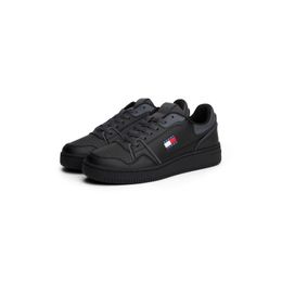Plateausneaker Tommy Jeans "TJW RETRO BASKET SNEAKER", Damen, Gr. 35, schwarz, Leder, Lederimitat, unifarben, Schuhe, Freizeitschuh, Halbschuh, Schnürschuh mit geprägter Logoflagge