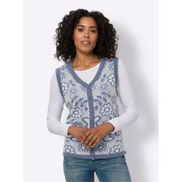 Sieh an! Strickweste in ecru-taubenblau-gemustert | Gr.: 52