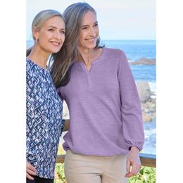 GOLDNER Elegante Bluse mit Zierblende, Rundhals in flieder | Gr.: 54