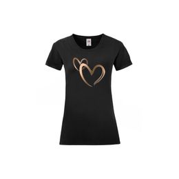 PAULGOS Damen T-Shirt, Herzen rosegold in Schwarz | Gr.: XL