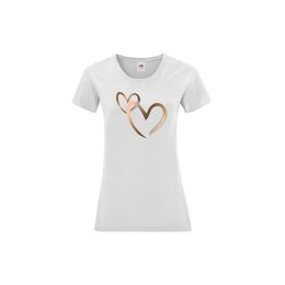 PAULGOS Damen T-Shirt, Herzen rosegold in Weiss | Gr.: XL