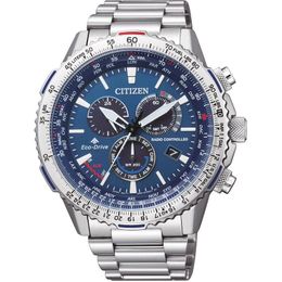 Citizen Funkchronograph »Promaster Sky« Armbanduhr, Herrenuhr, Solar, Stoppfunktion, bis 20 bar wasserdicht silberfarben-blau 0 Schicker...