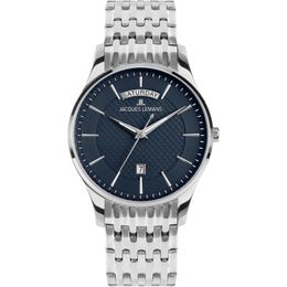 Jacques Lemans Quarzuhr &raquo;London&laquo; Armbanduhr, Herrenuhr, Edelstahlarmband, analog, Wochentag, Tag silberfarben-dunkelblau Zeitlos sch&ouml;ne Armbanduhr...