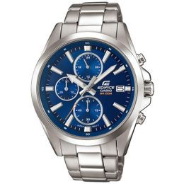 CASIO EDIFICE Chronograph Quarzuhr, Armbanduhr, Herrenuhr, Edelstahlarmband, bis 10bar wasserdicht blau-edelstahlfarben Einmaliger Herrenchronograph