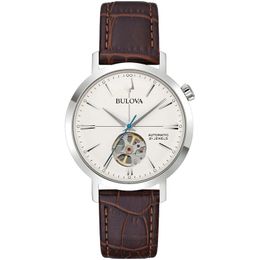 Bulova Automatikuhr Armbanduhr, Herrenuhr, Mechanische Uhr, Lederarmband, analog braun Exquisite Herrenautomatikuhr